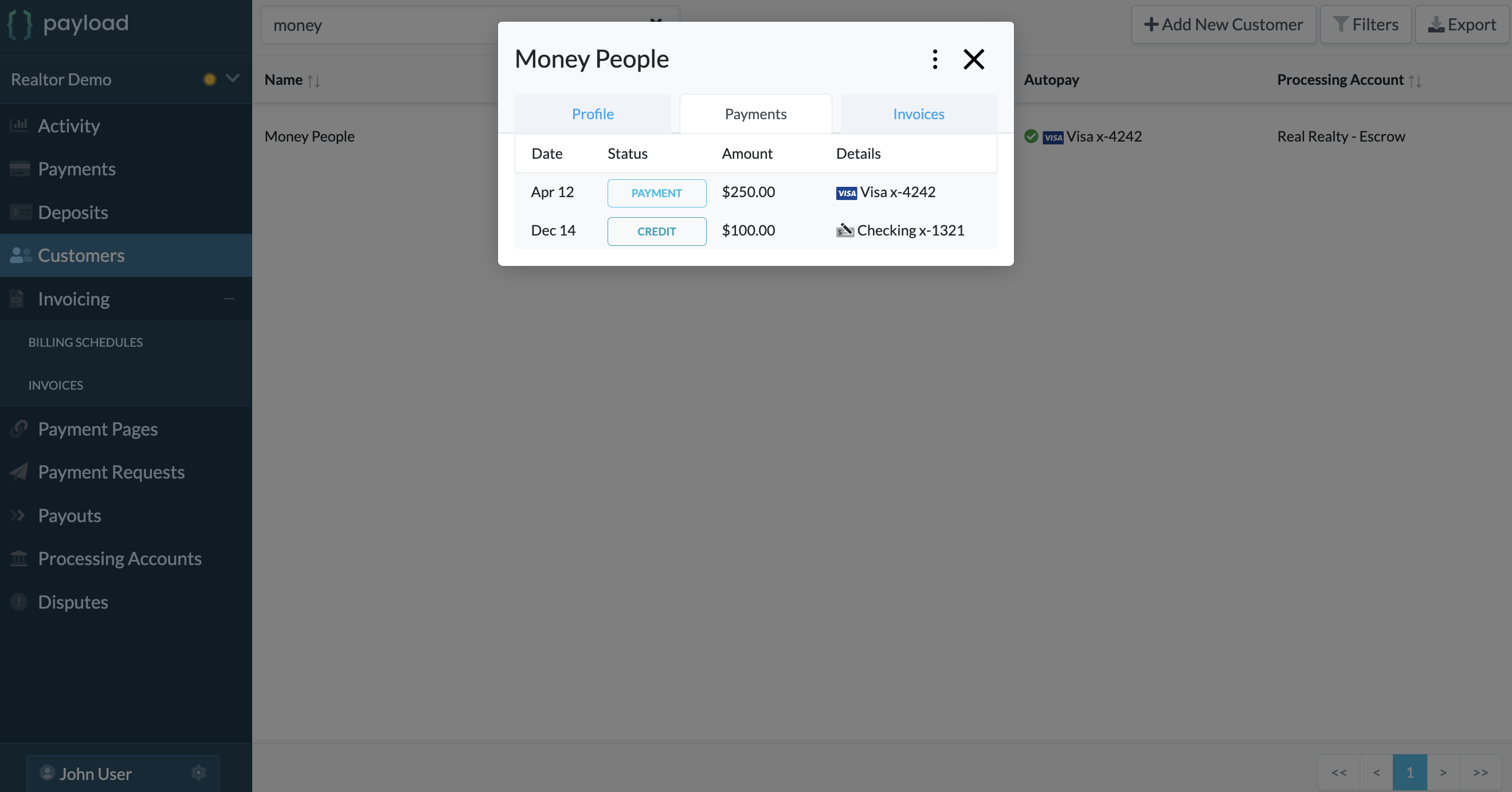 Customer Details overview – Payload