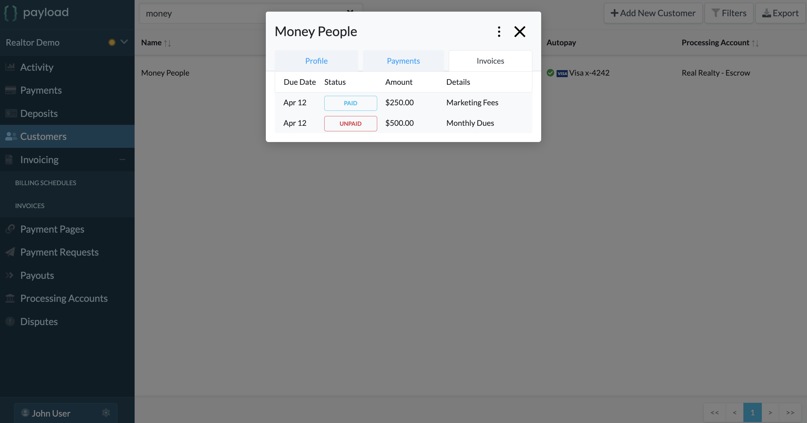 Customer Details overview – Payload
